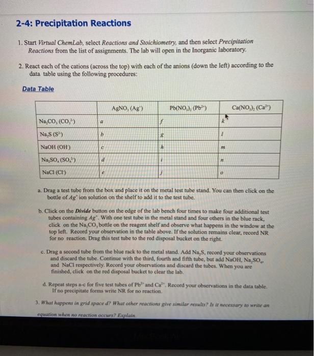 Solved 2-4: Precipitation Reactions 1. Start Virtual | Chegg.com