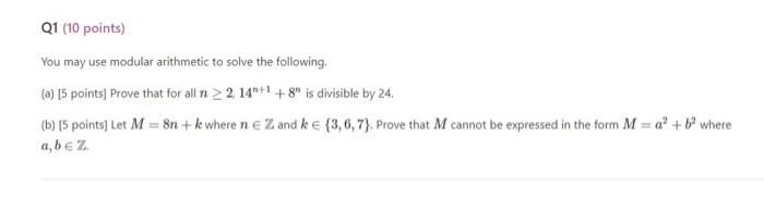 Solved Q1 (10 points) You may use modular arithmetic to | Chegg.com