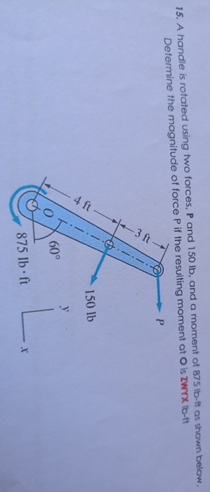 Solved A handle is rotated using two forces, P ﻿and 150lb, | Chegg.com