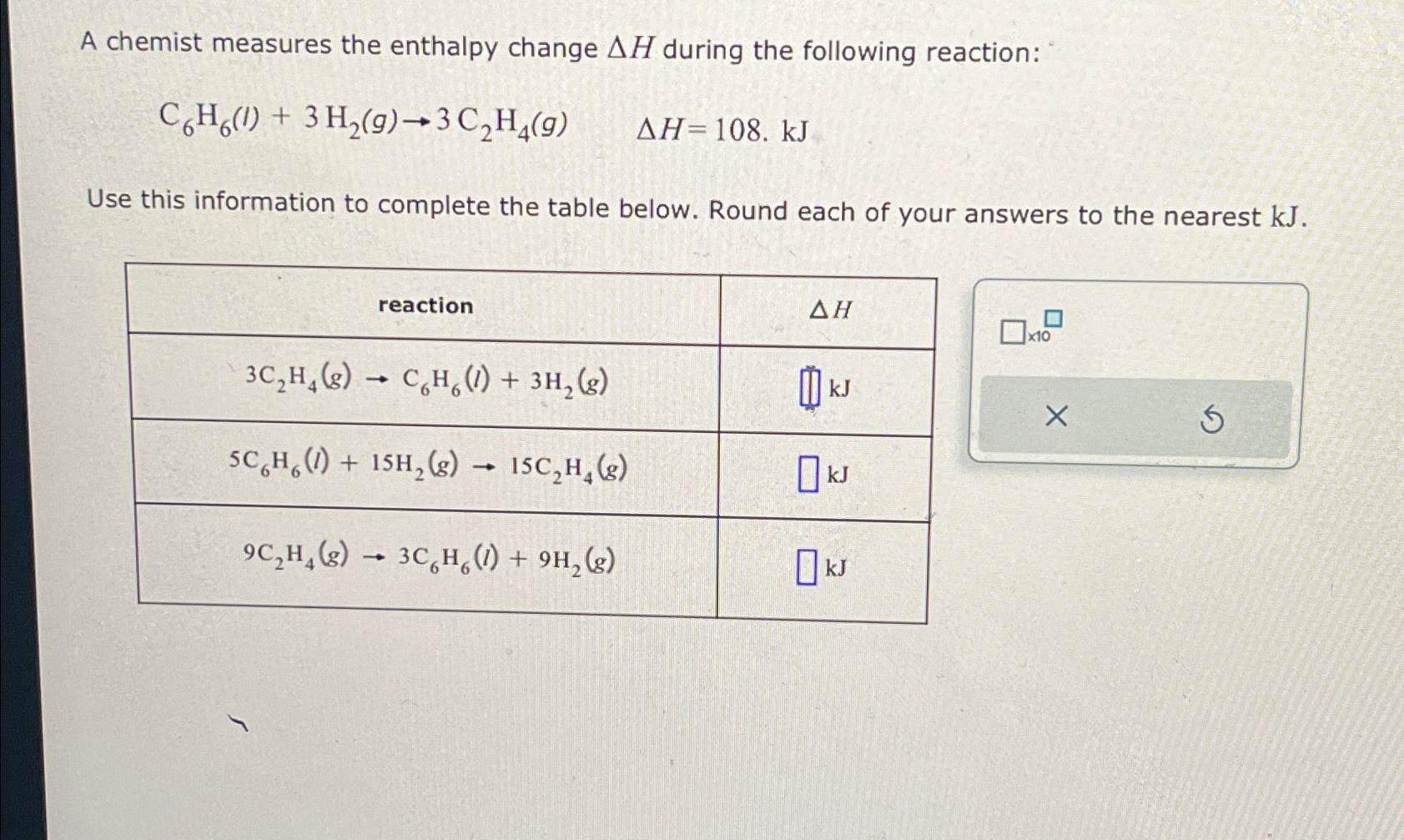 Solved A chemist measures the enthalpy change ΔH ﻿during the | Chegg.com
