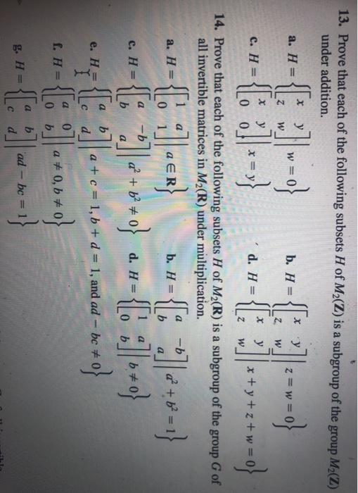Solved 13. Prove that each of the following subsets H of | Chegg.com