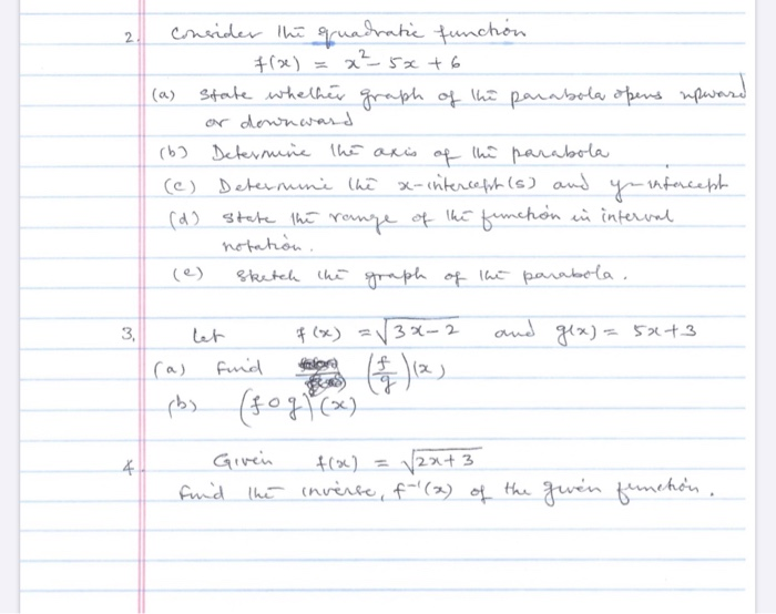 Solved consider the quadratic function frx) = x²_5x+6 (a) | Chegg.com