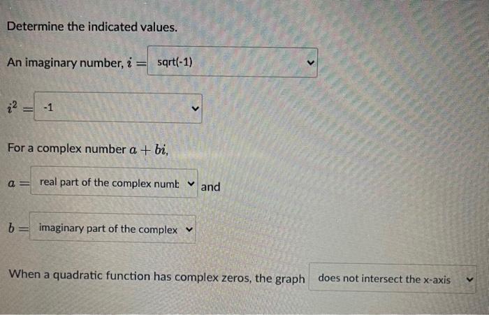 Solved Determine the indicated values. An imaginary number, | Chegg.com