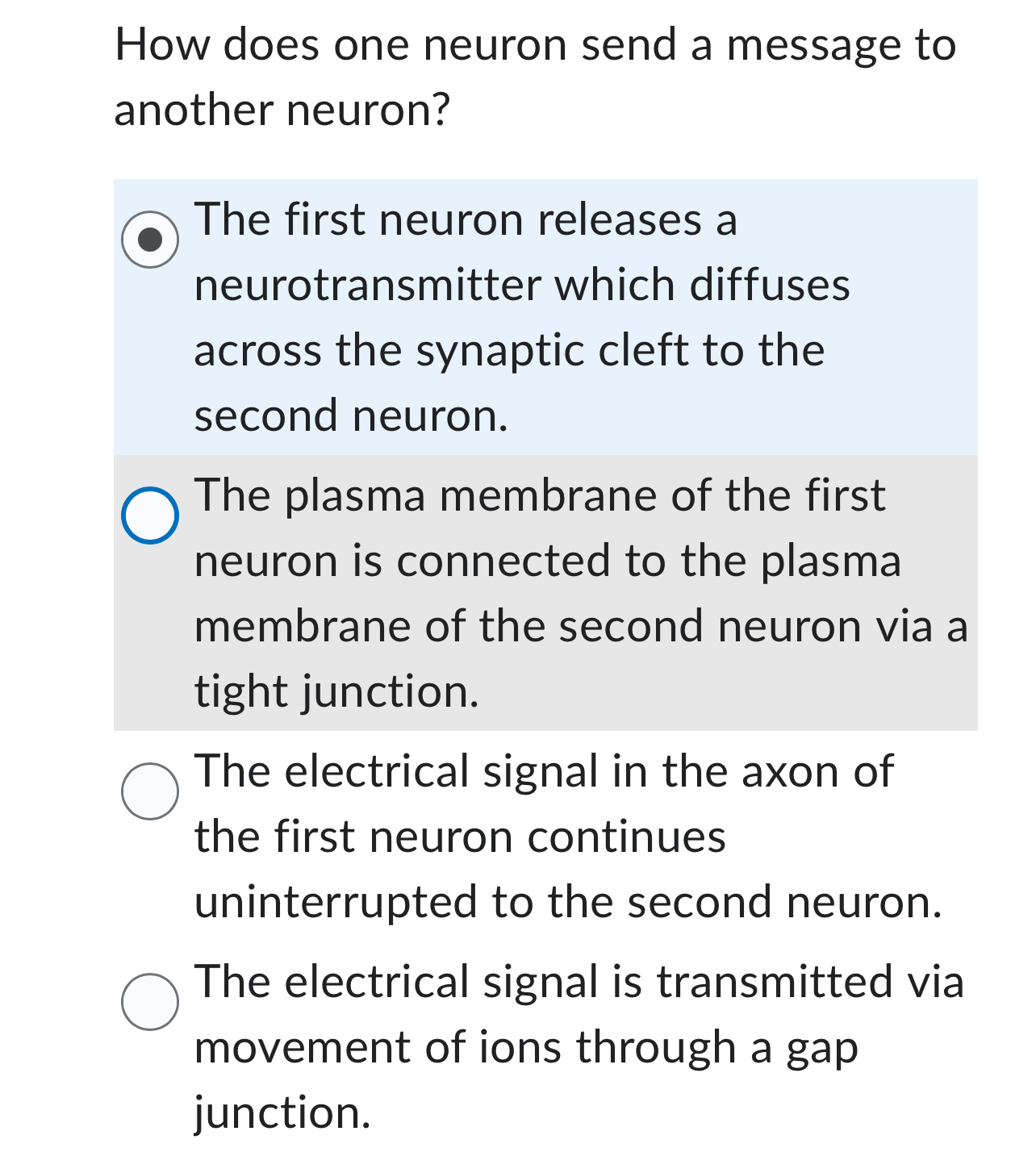 Solved How does one neuron send a message toanother | Chegg.com
