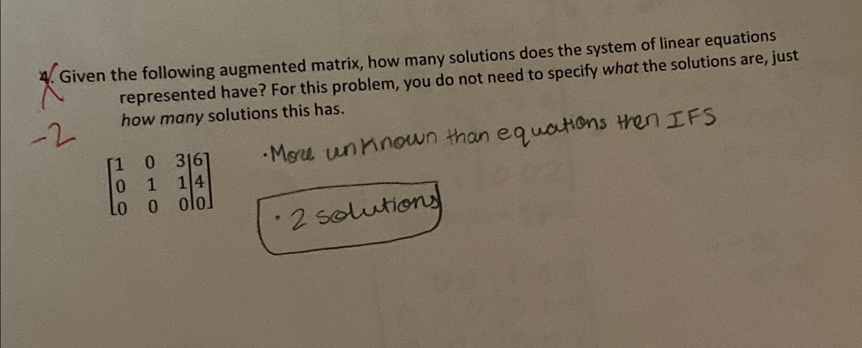Solved Given the following augmented matrix, how many | Chegg.com
