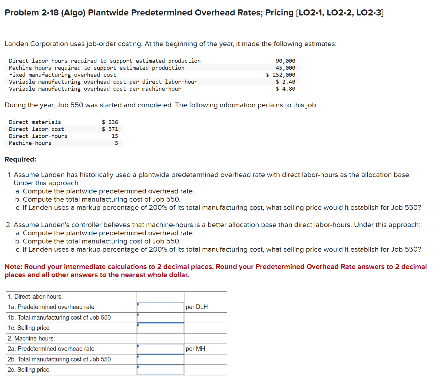 Solved Problem 2-18 (Algo) ﻿Plantwide Predetermined Overhead | Chegg.com