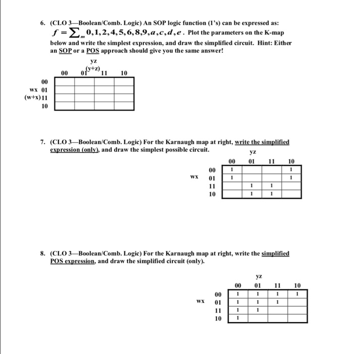 Solved 6 Clo 3 Booleancomb Logie An Sop Logic Function 