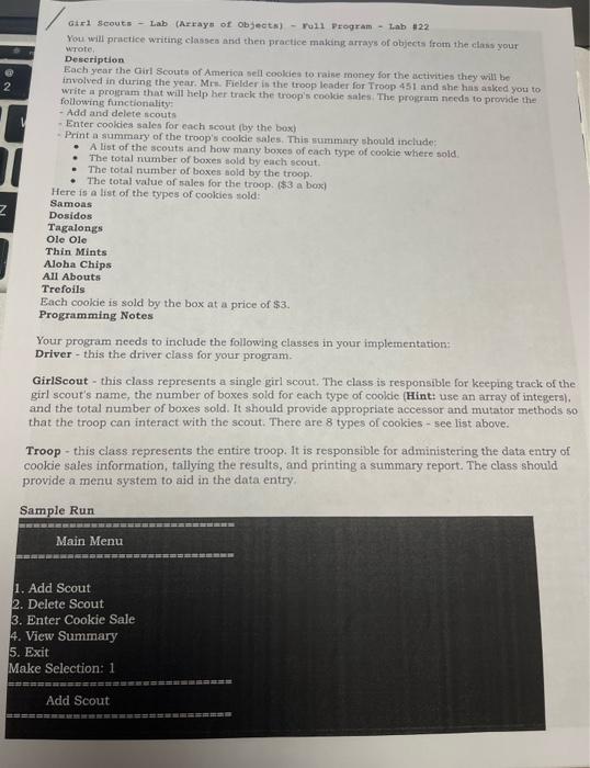 Solved Gir1 seouts - Lab (Arrays of objects) - ru11 program | Chegg.com
