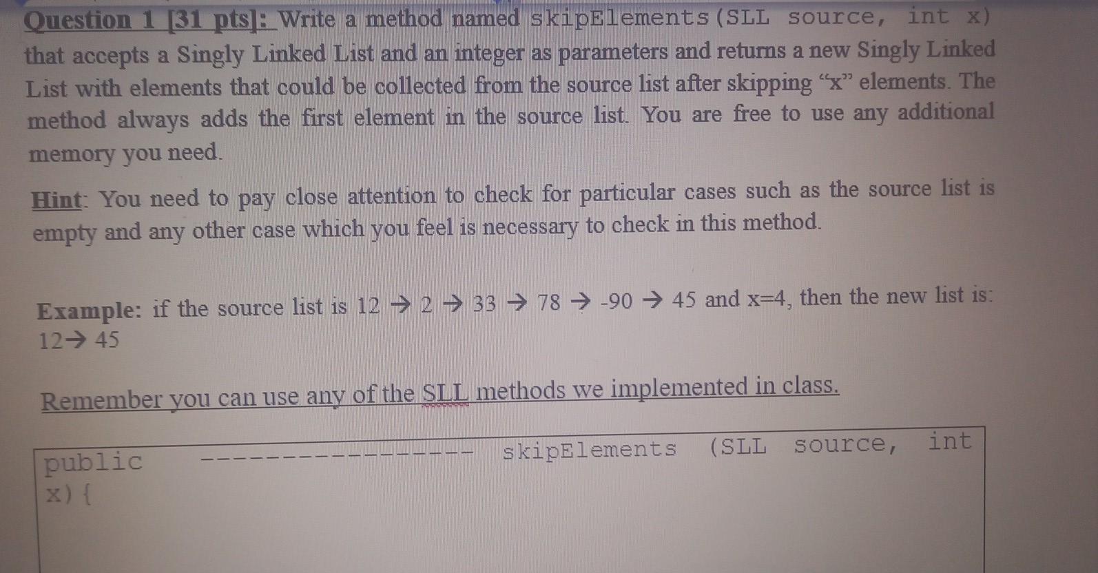 Solved Question 1 [31 pts]: Write a method named | Chegg.com