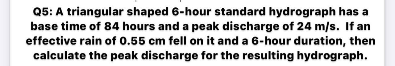 Solved Q5: A triangular shaped 6-hour standard hydrograph | Chegg.com