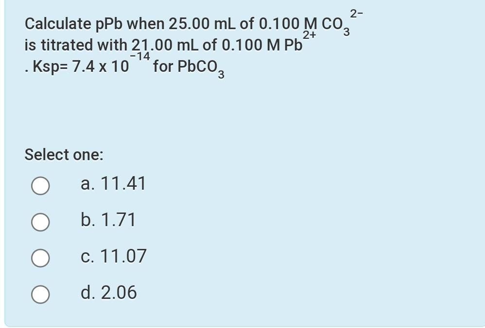 Solved 2+ 3 2- Calculate ppb when 25.00 mL of 0.100 M CO, is | Chegg.com