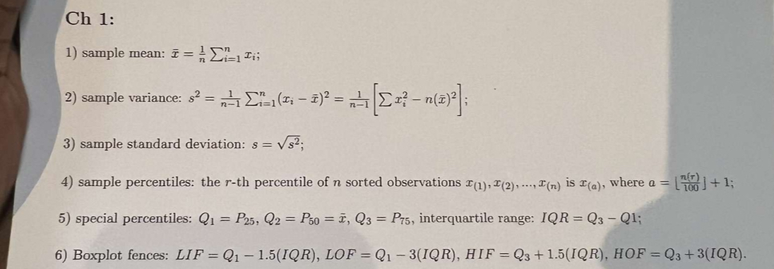 Solved Ch 1:sample mean: x‾=1n∑i=1nxi;sample variance: | Chegg.com