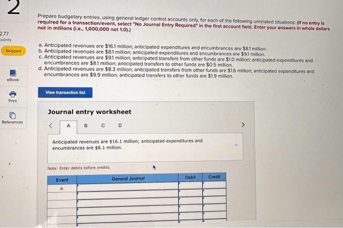 Solved Prepare budgetary entries, using general ledger | Chegg.com