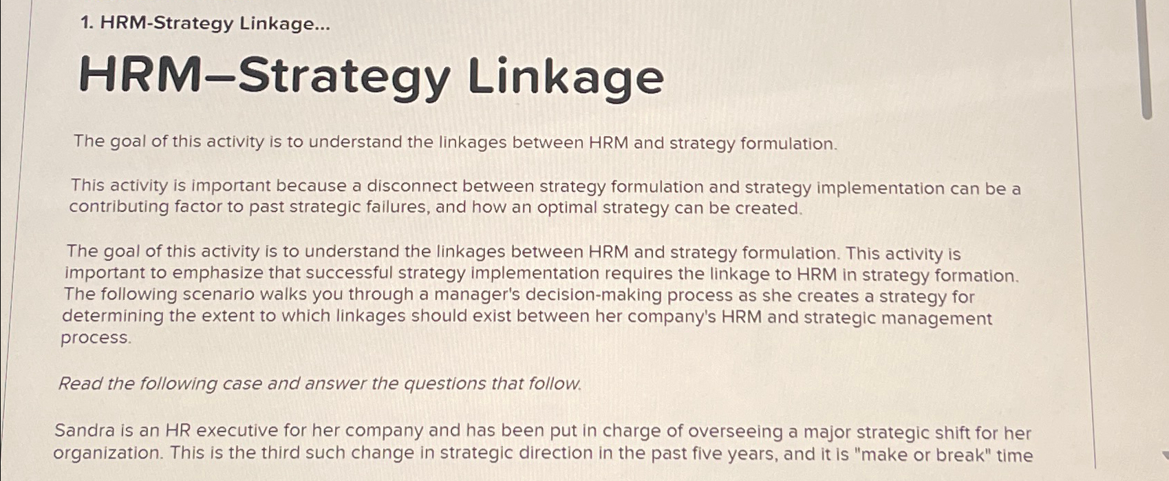 Solved HRM-Strategy Linkage...HRM-Strategy LinkageThe goal | Chegg.com