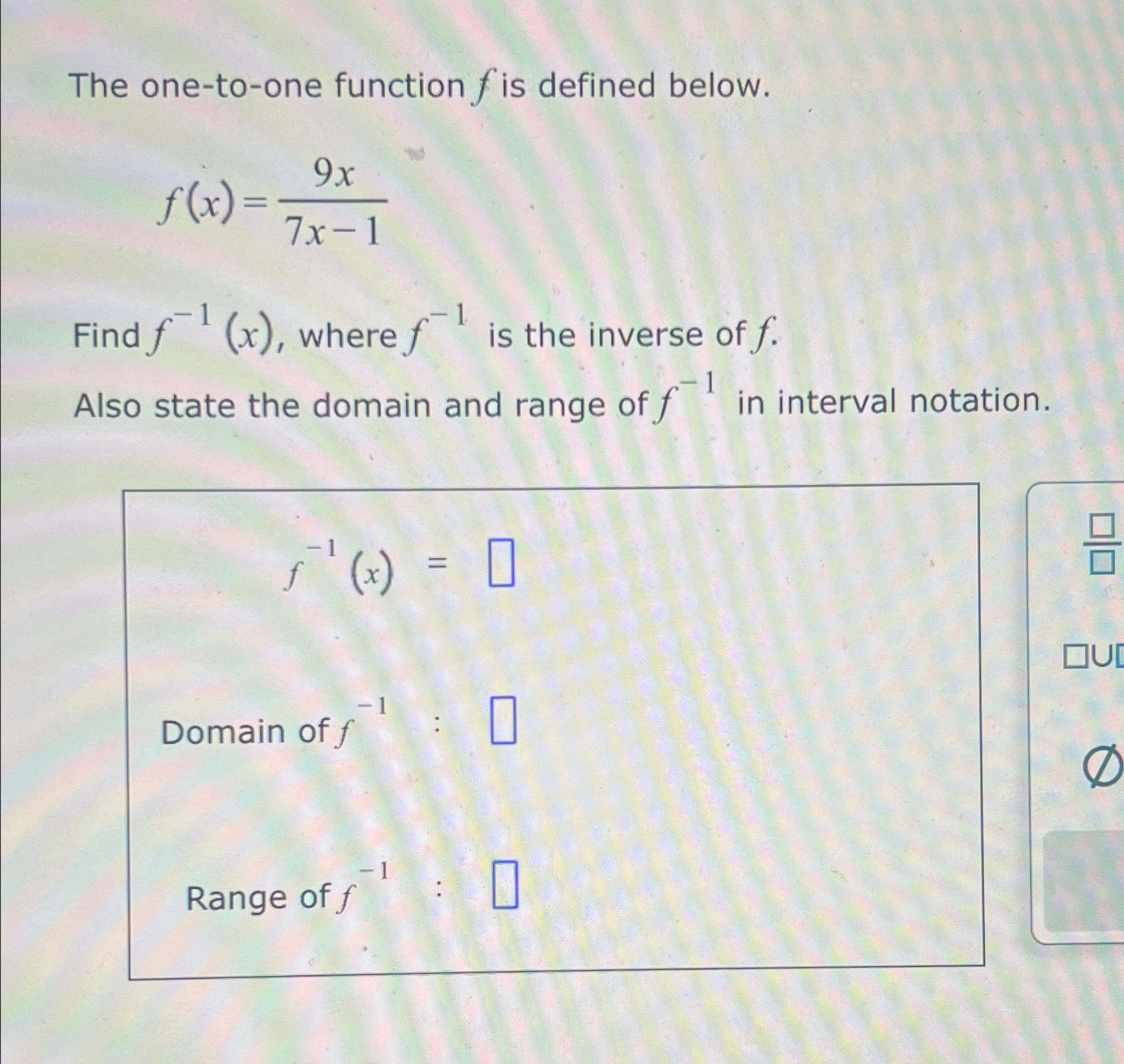 Solved The one-to-one function f ﻿is defined | Chegg.com