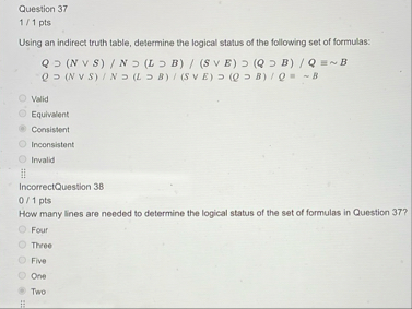 Question 371/1 ﻿ptsUsing an indirect truth table, | Chegg.com