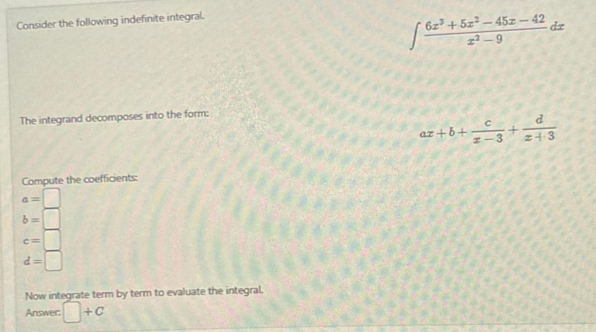 Solved Consider the following indefinite | Chegg.com