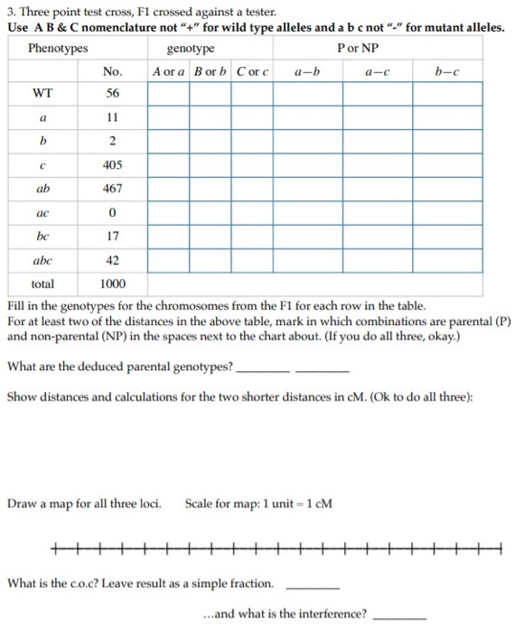 Solved 3. Three point test cross, F1 crossed against a | Chegg.com