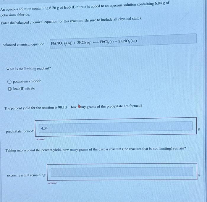 Solved An aqueous solution containing 6.26 g of lead(II) | Chegg.com