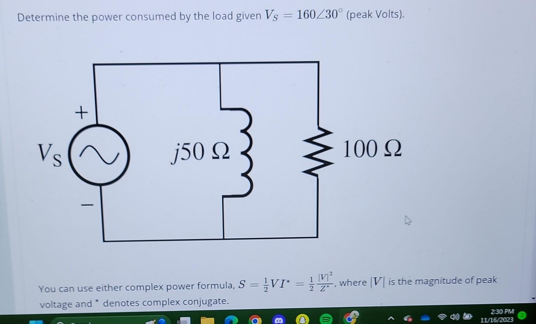 Solved Determine the power consumed by the load given | Chegg.com