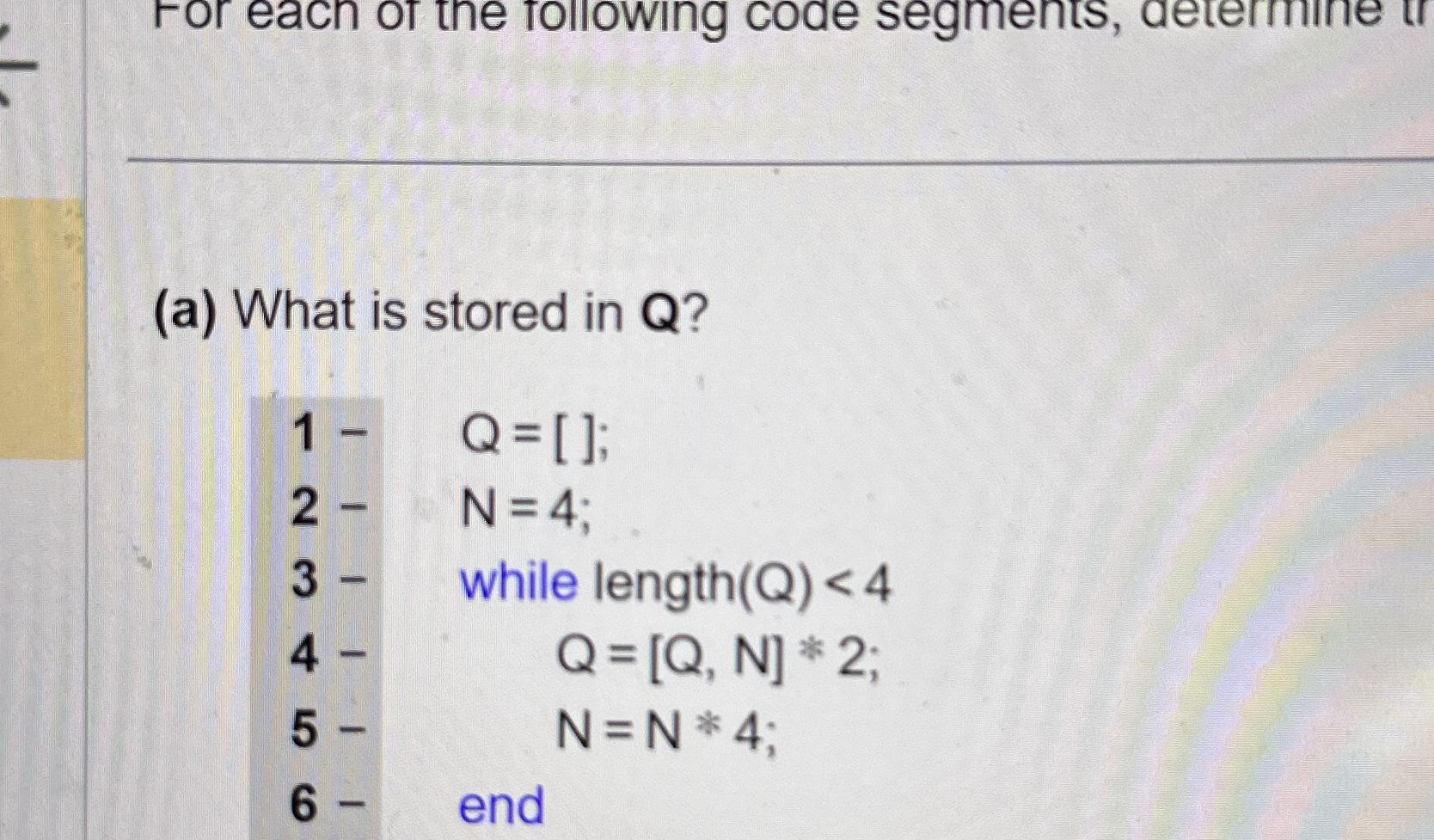 Solved (a) ﻿What is stored in Q?\table[[1-,Q=[]; | Chegg.com