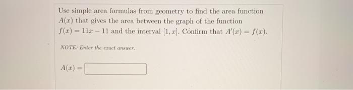 Solved Use simple area formulas from geometry to find the | Chegg.com Solved Use simple area formulas from geometry to find the | Chegg.com