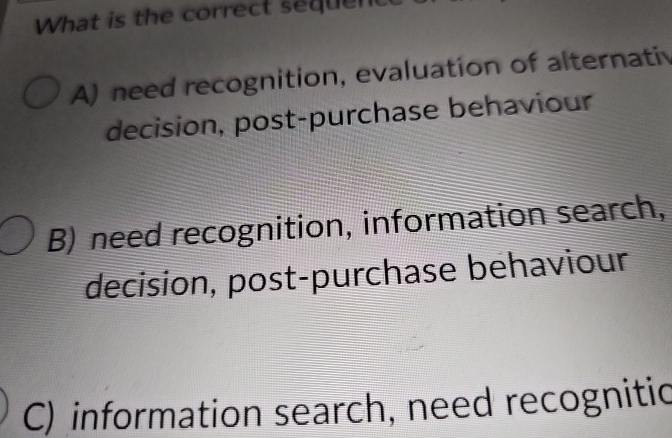 Solved What is the correct sequericA) ﻿need recognition, | Chegg.com