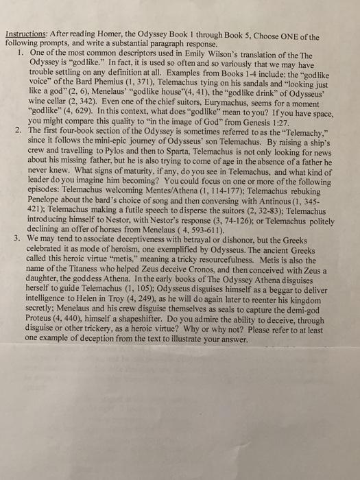 Instructions: After reading Homer, the Odyssey Book 1 | Chegg.com