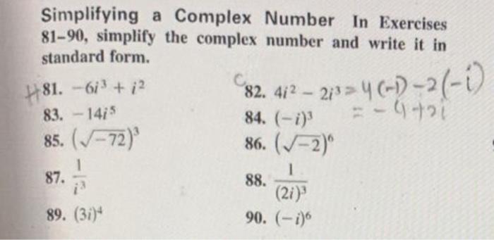 Solved Simplifying a Complex Number In Exercises 81-90, | Chegg.com