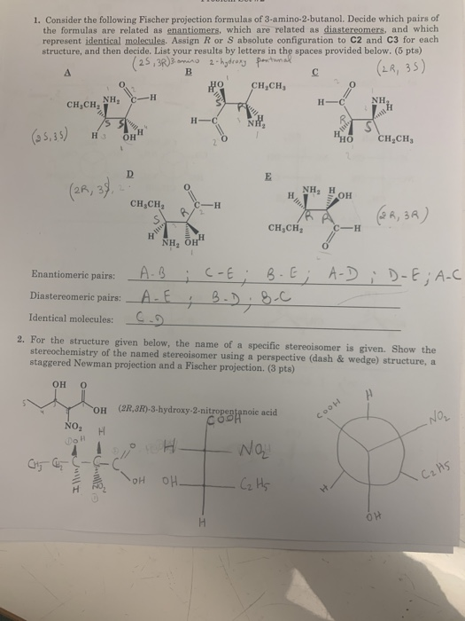 Solved 1. Consider the following Fischer projection formulas | Chegg.com