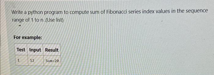Solved Write a python program to compute sum of Fibonacci | Chegg.com