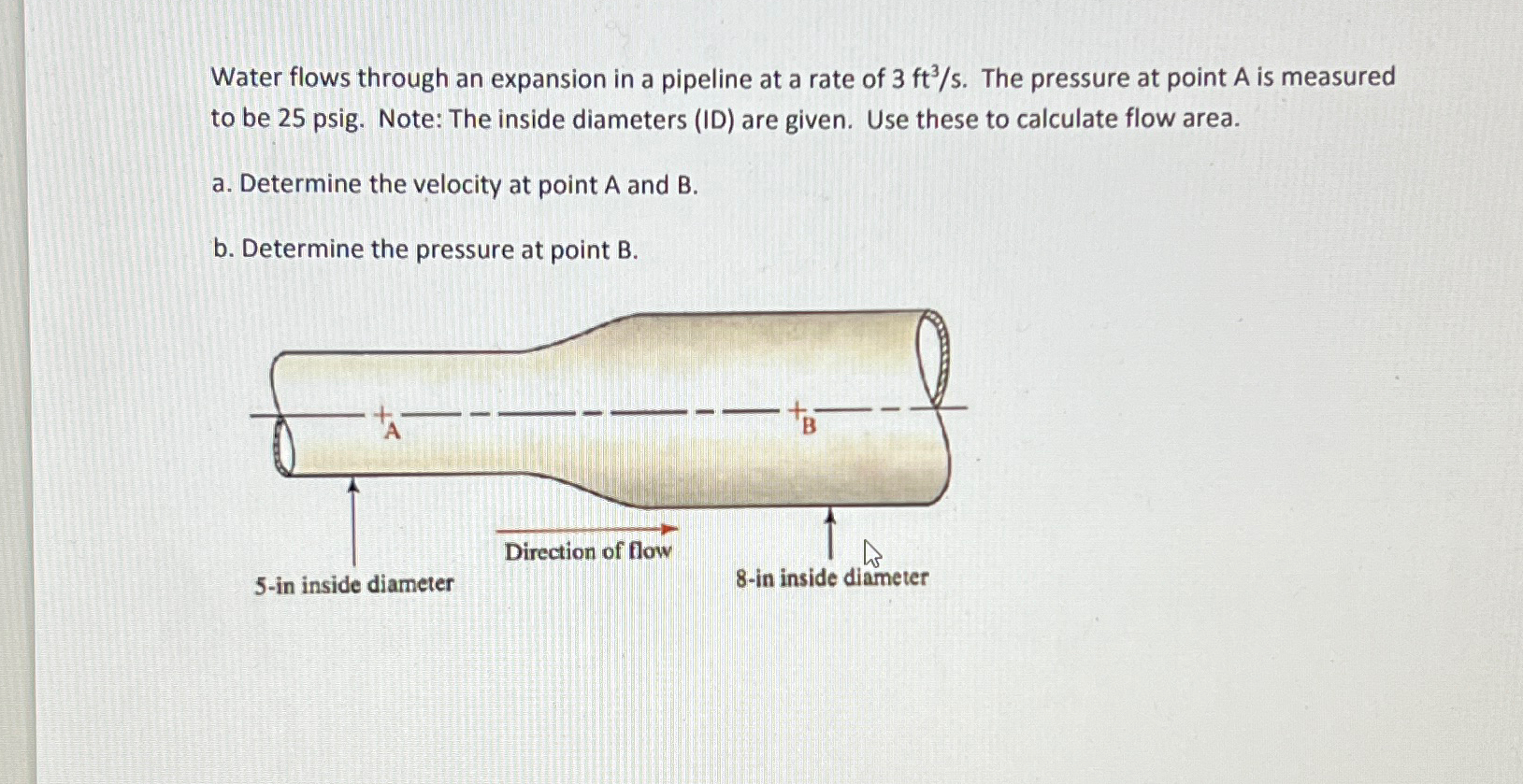 Solved Water flows through an expansion in a pipeline at a | Chegg.com