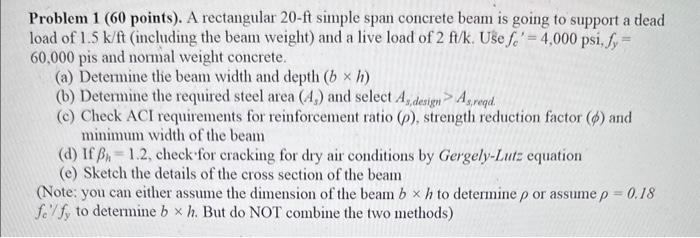 Solved Problem 1 ( 60 points). A rectangular 20−ft simple | Chegg.com