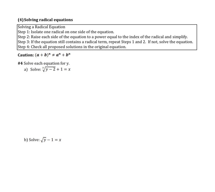 Solved (4) Solving radical equations Solving a Radical | Chegg.com