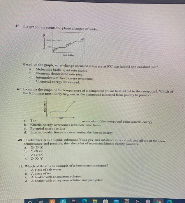 Solved 46. The graph represents the phase changes of water | Chegg.com