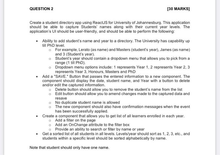 Solved Create a student directory app using ReactJS for | Chegg.com