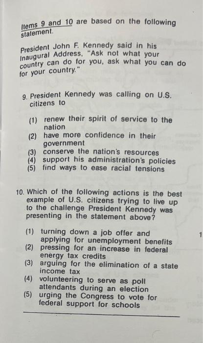 President John F. Kennedy said in his Inaugural | Chegg.com