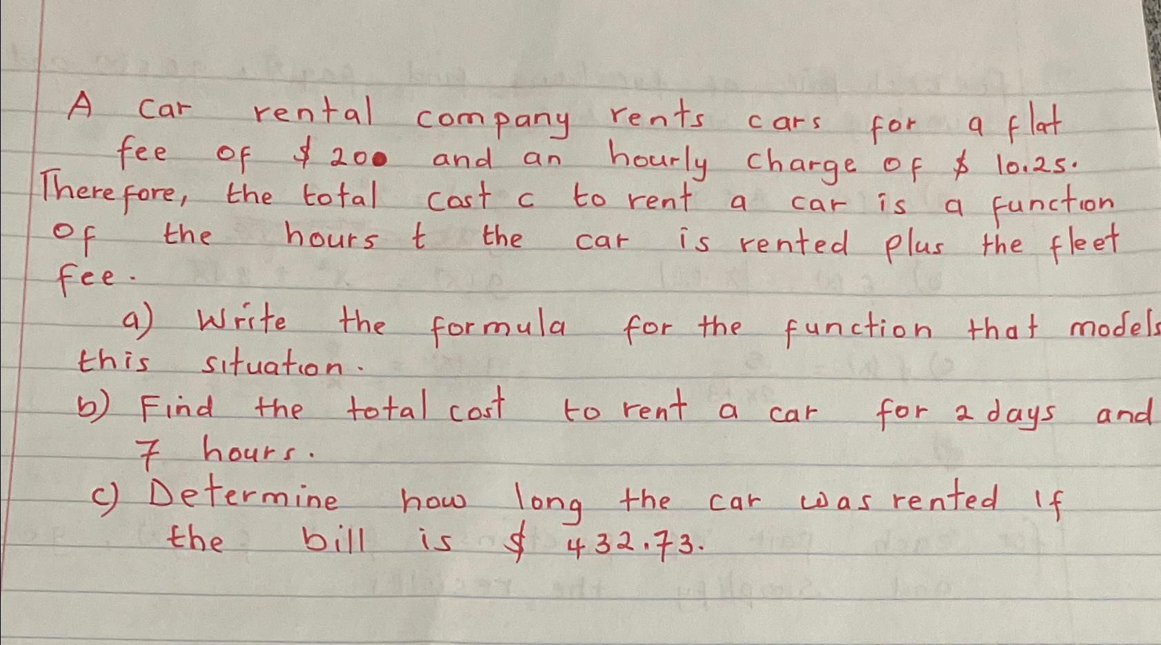 Solved A car rental company rents cars for a flat fee of $20 | Chegg.com