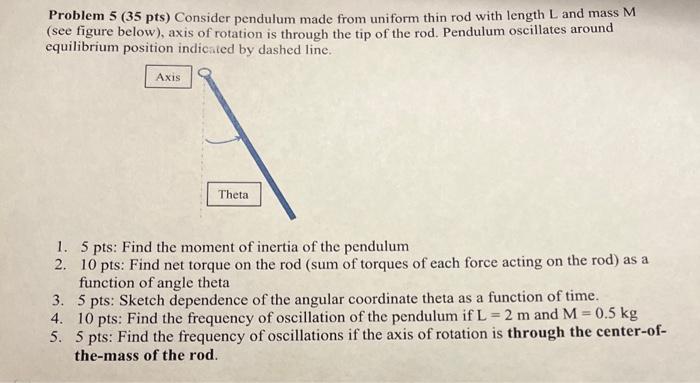 Solved Problem 5 (35 pts) Consider pendulum made from | Chegg.com