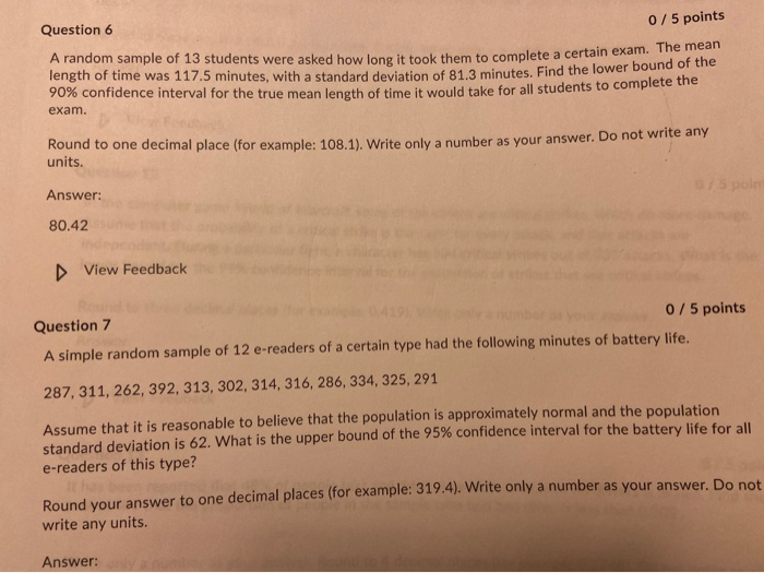 Solved 0/5 points Question 6 A random sample of 13 students | Chegg.com