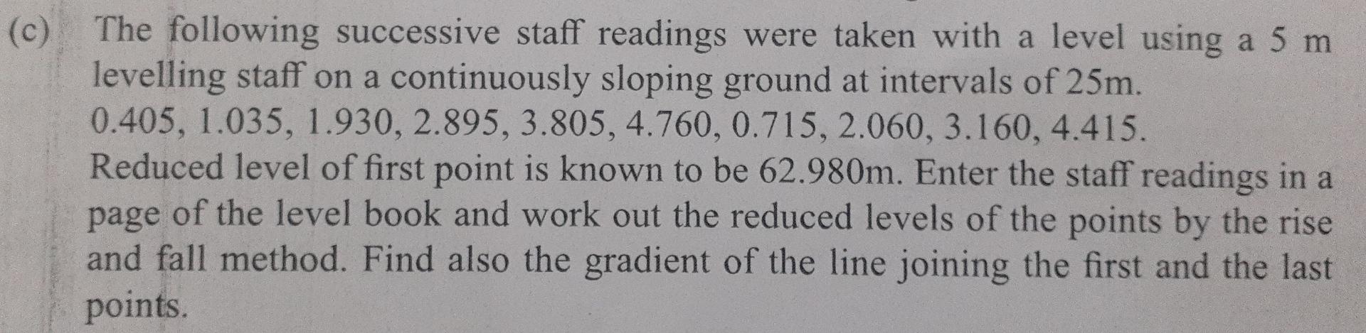 Solved The following successive staff readings were taken | Chegg.com