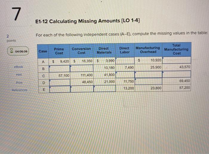 Solved 7. E1-12 Calculating Missing Amounts [LO 1-4) For | Chegg.com