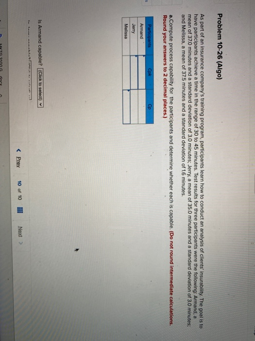 Solved Problem 10-26 (Algo) As part of an insurance | Chegg.com