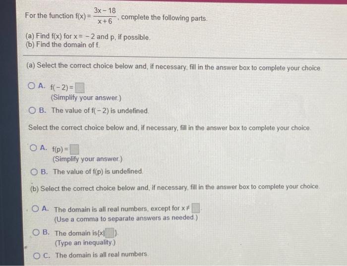 Solved 3x - 18 For the function f(x)= complete the following | Chegg.com