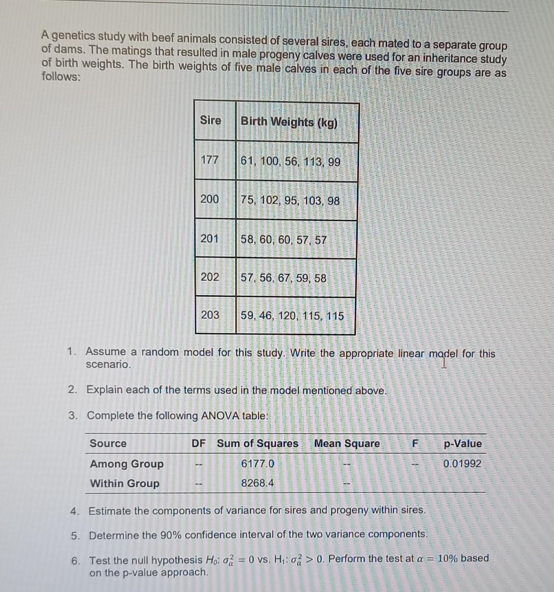 Solved A genetics study with beef animals consisted of | Chegg.com