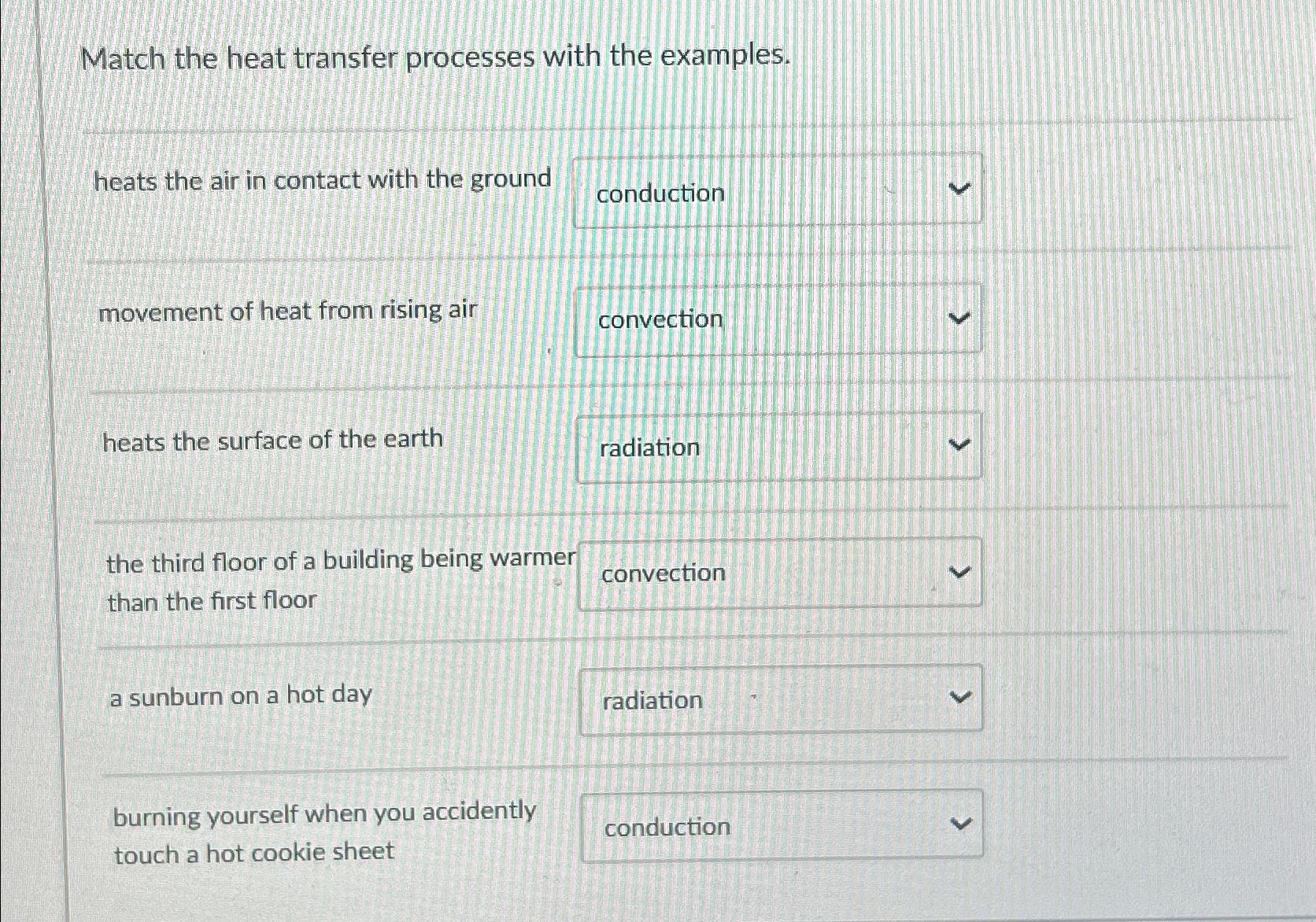Solved Match the heat transfer processes with the | Chegg.com