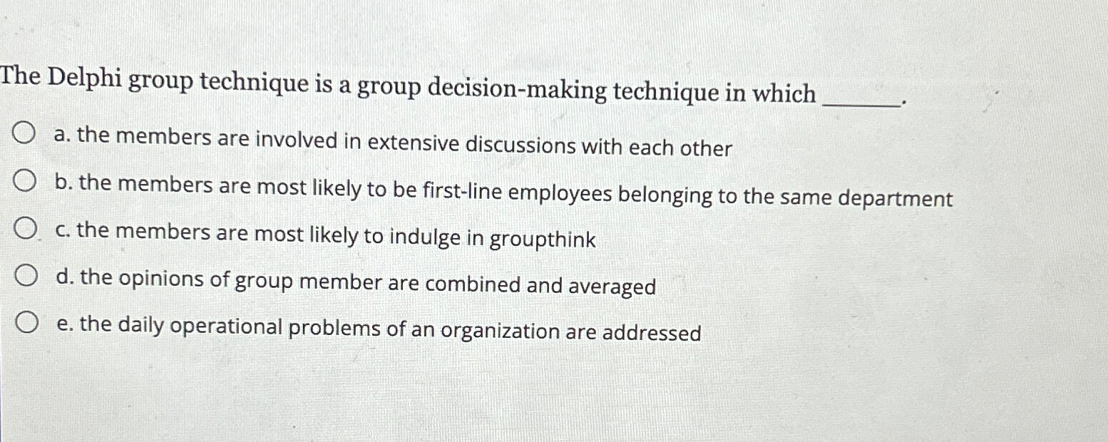 Solved The Delphi group technique is a group decision-making | Chegg.com