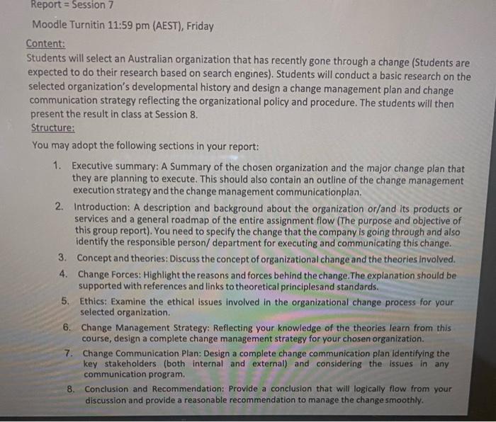 Solved 'Unit MGT3003 Managing Change Assessment Type | Chegg.com