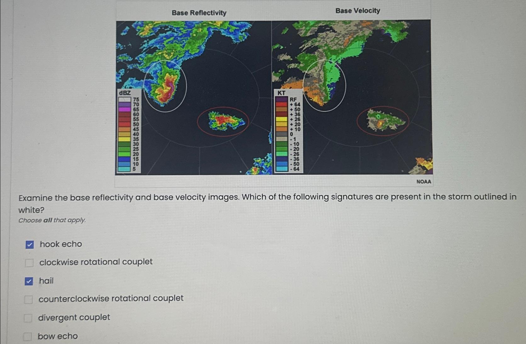 Solved Base ReflectivityBase VelocityExamine the base | Chegg.com