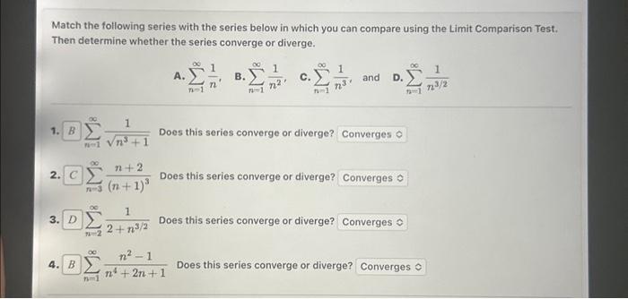 Solved Match the following series with the series below in | Chegg.com